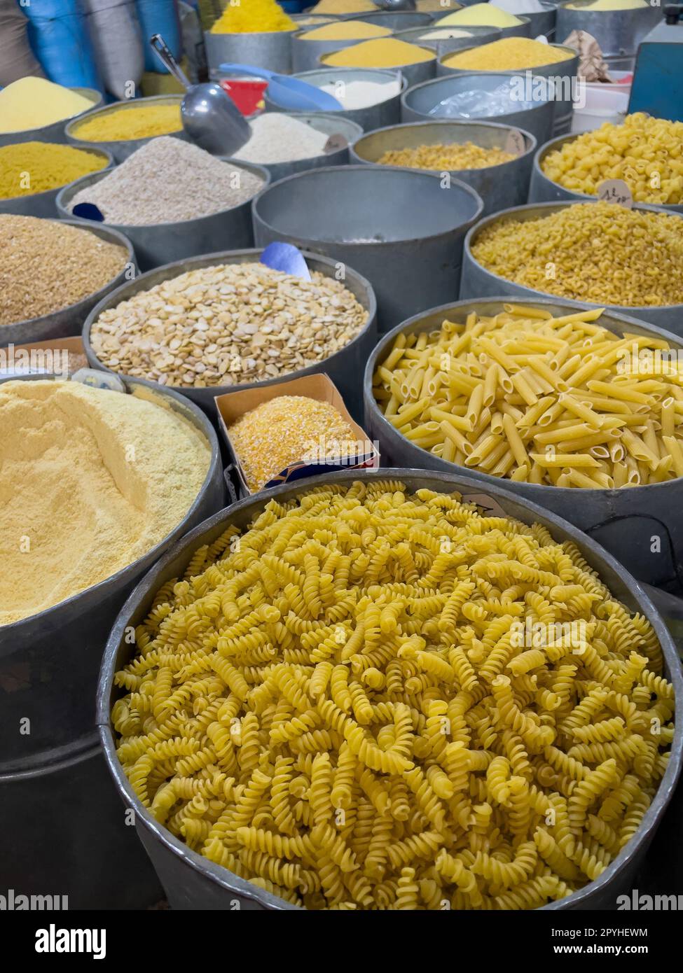 Various foods in pots at a market Stock Photo - Alamy