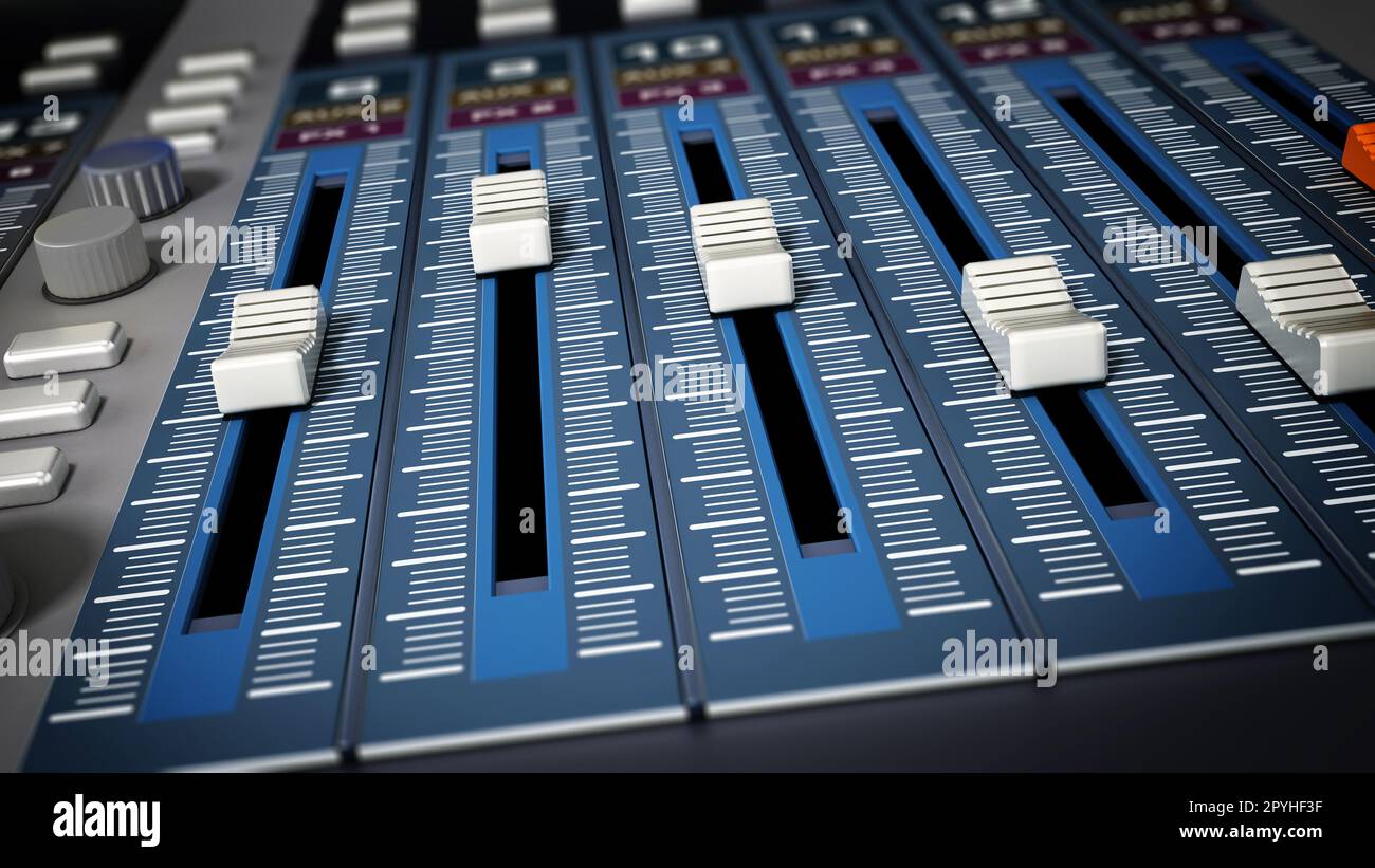 Professional digital studio equalizer with slider buttons. 3D ...