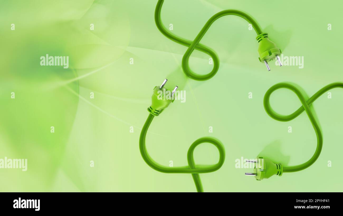 Electric plug and cables forming a recycle symbol. 3D illustration ...
