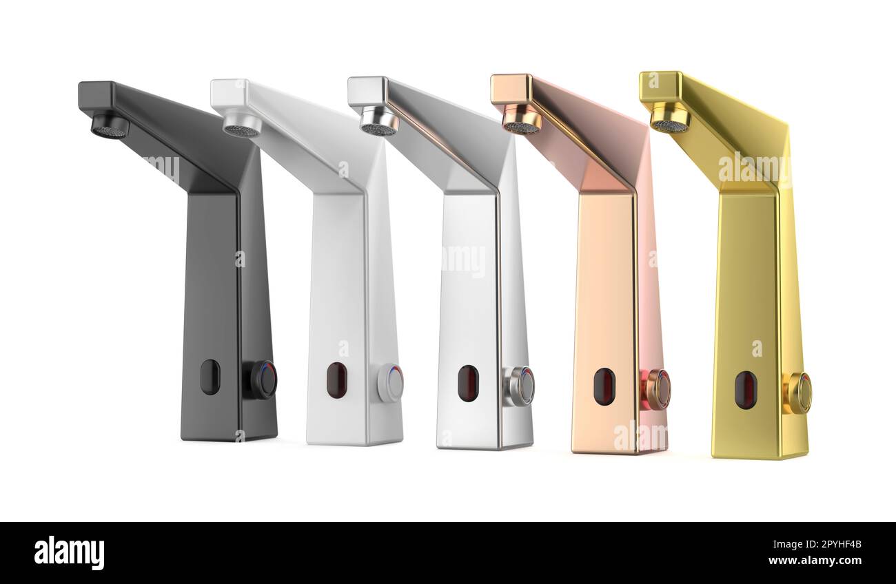 Five bathroom automatic sensor faucets with different colors and ...
