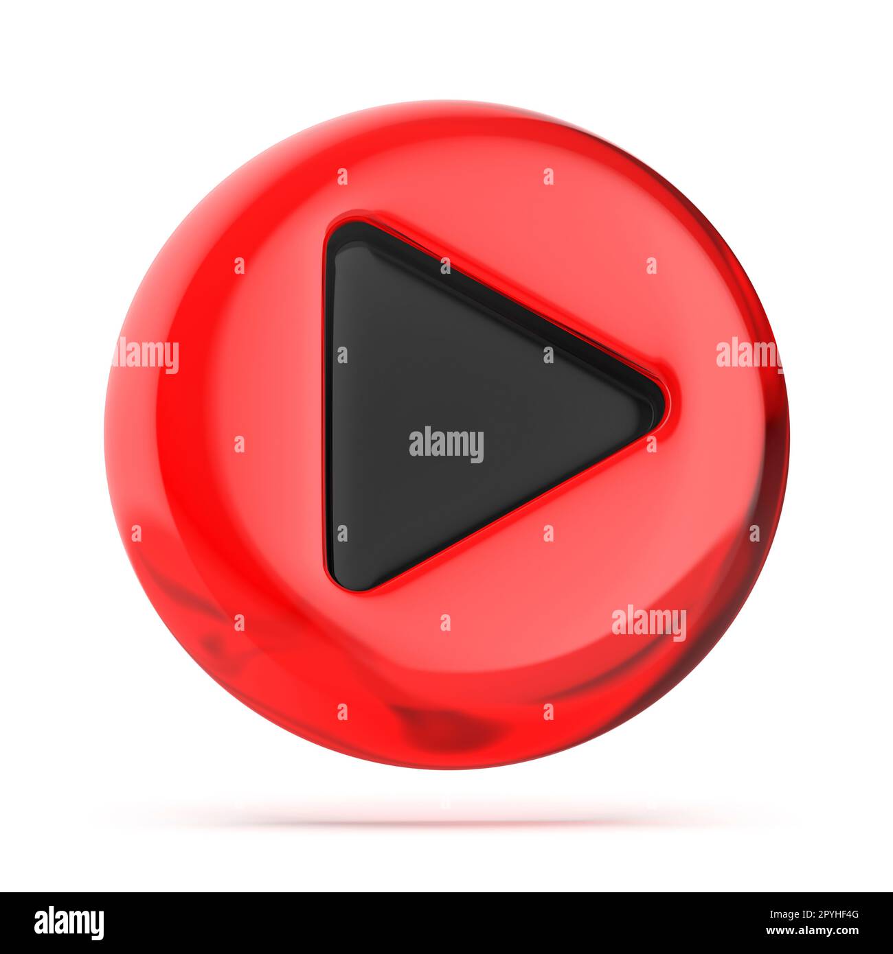 Red glass play button on white background Stock Photo - Alamy