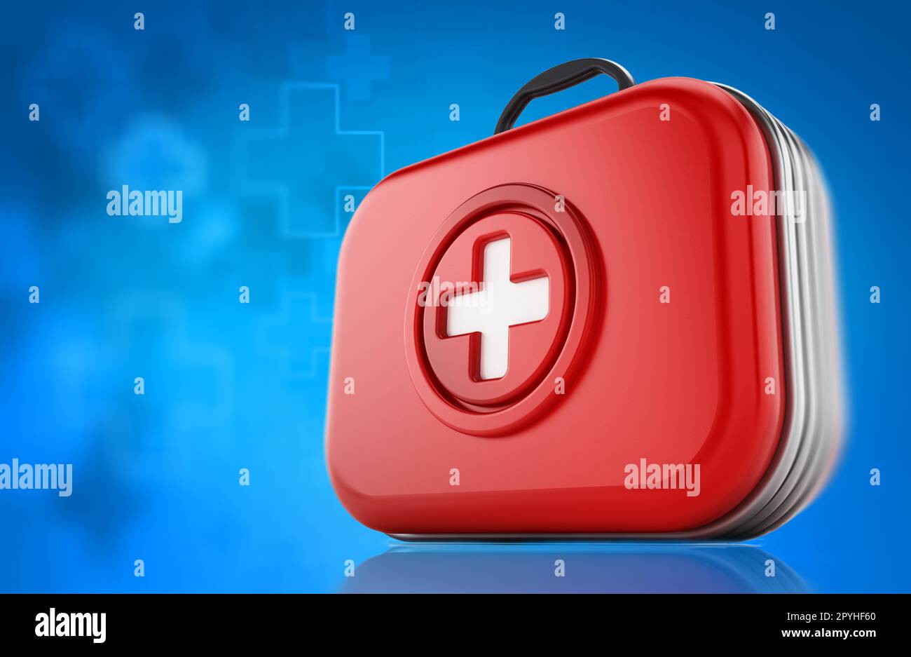 First aid kit on blue background. 3D illustration Stock Photo - Alamy