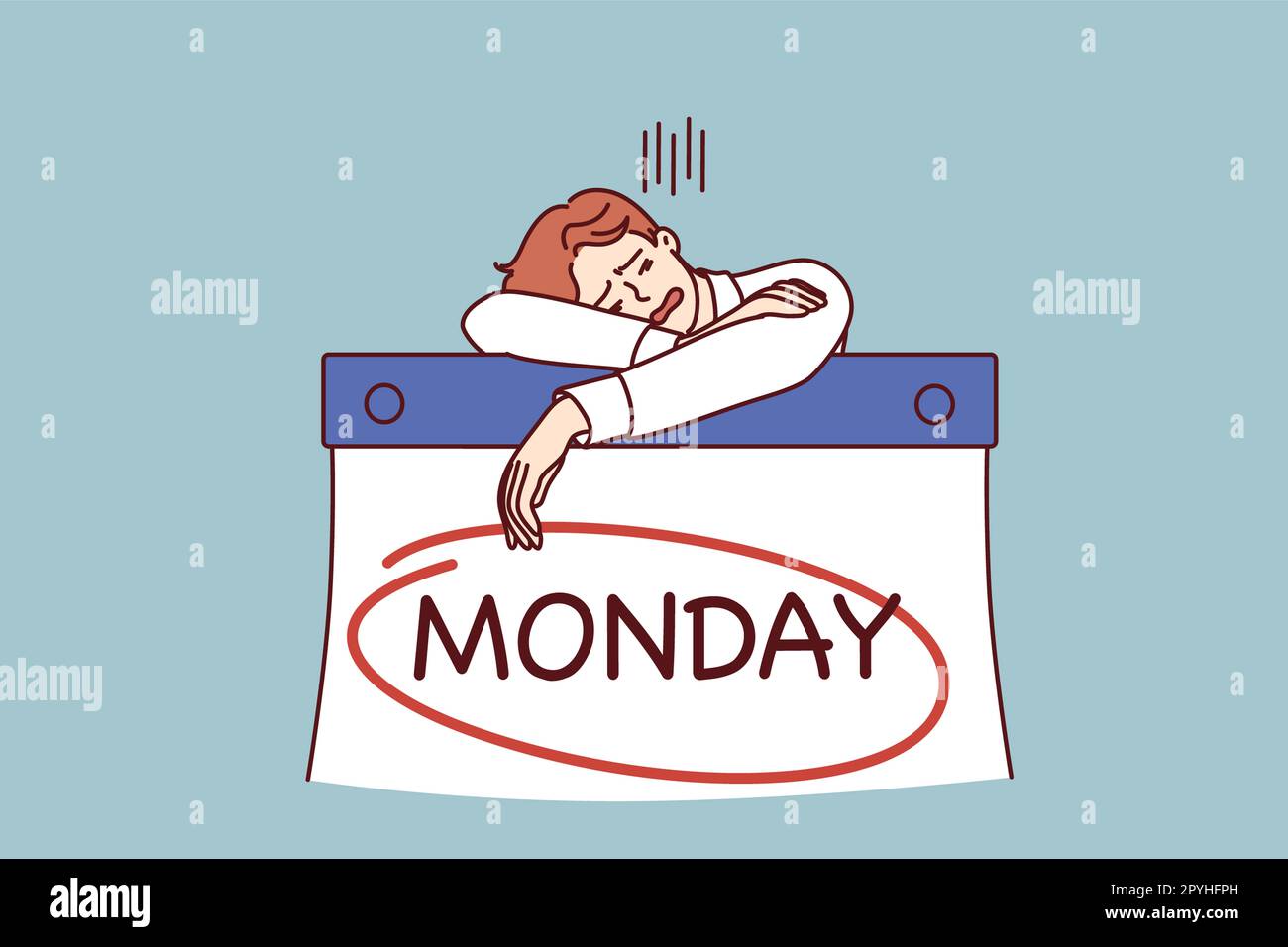 Man sleeps leaning on giant calendar with inscription Monday feeling ...
