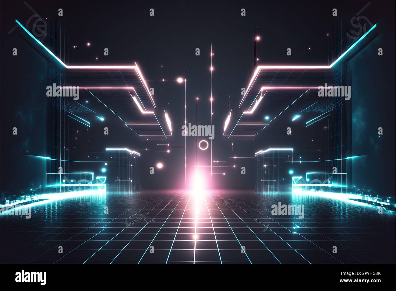 Elegant futuristic light and reflection with grid line background. 3D ...