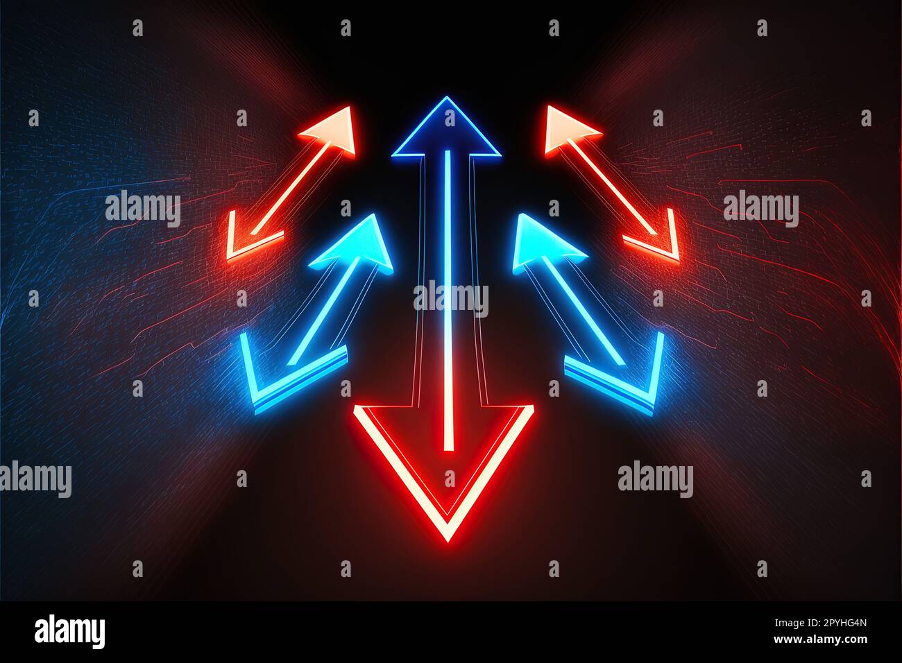 moving forward arrows in glowing red and blue lights Stock Photo - Alamy