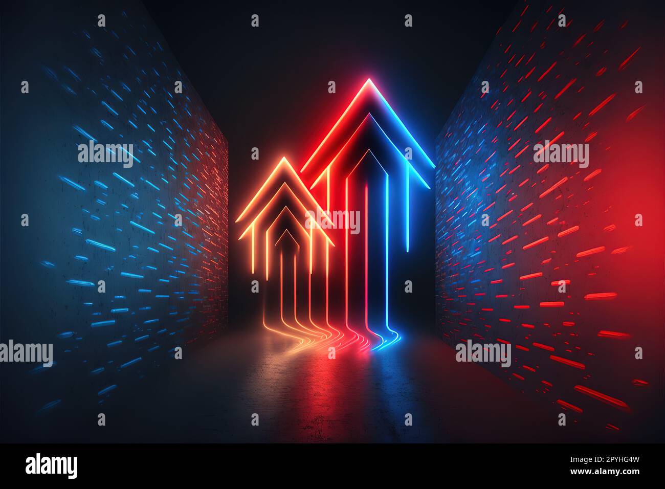 moving forward arrows in glowing red and blue lights Stock Photo - Alamy