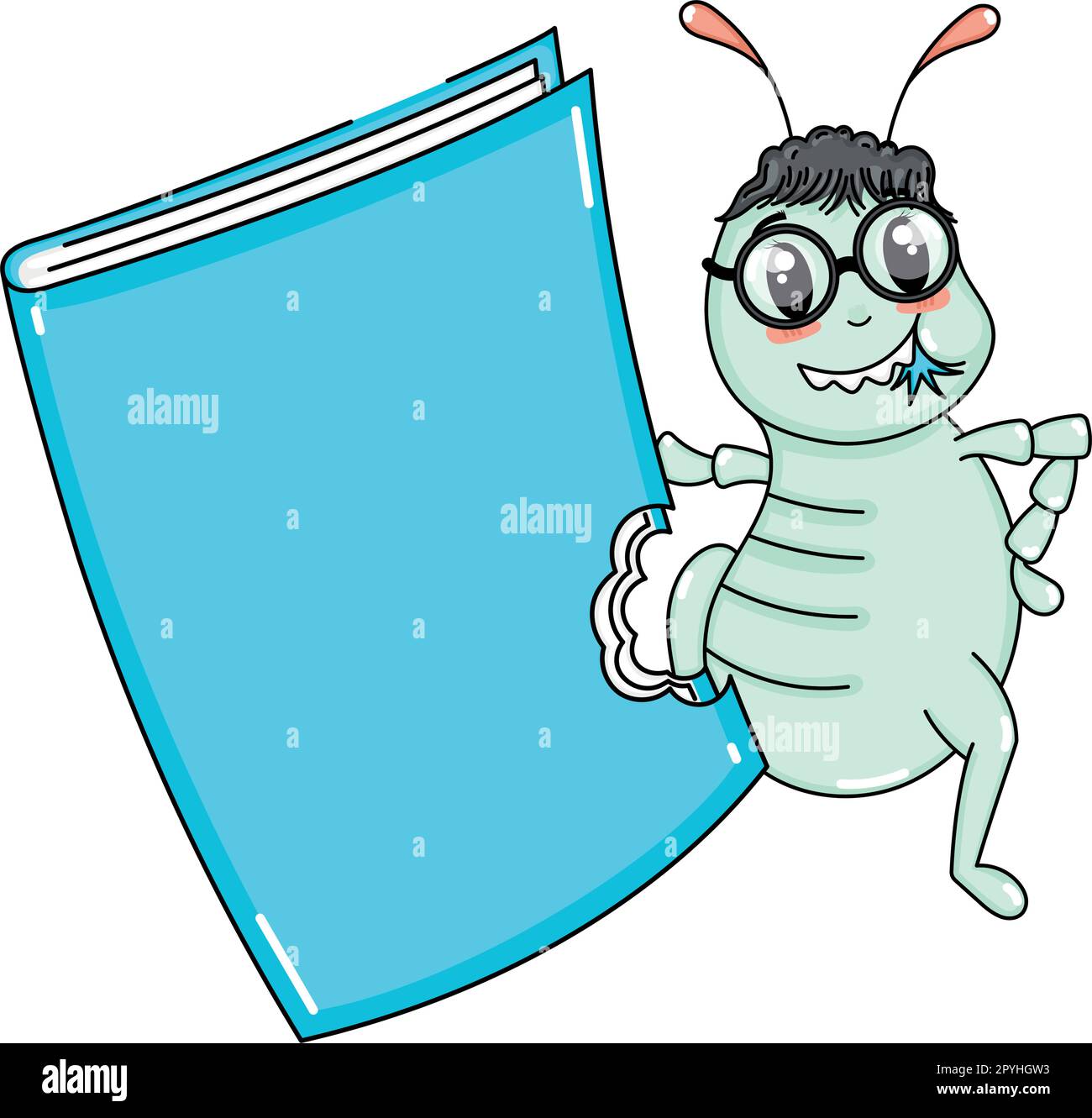 Caterpillar eating a book Cartoon kawaii Vector Stock Vector Image ...