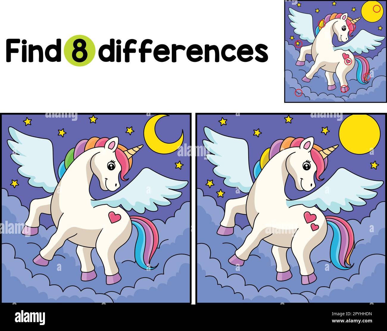 Flying Unicorn Find The Differences Stock Vector Image & Art - Alamy
