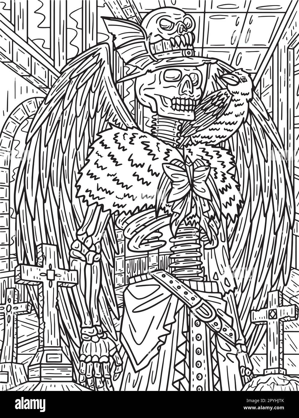 Halloween Skeleton Wings Coloring Page for Adults Stock Vector Image ...