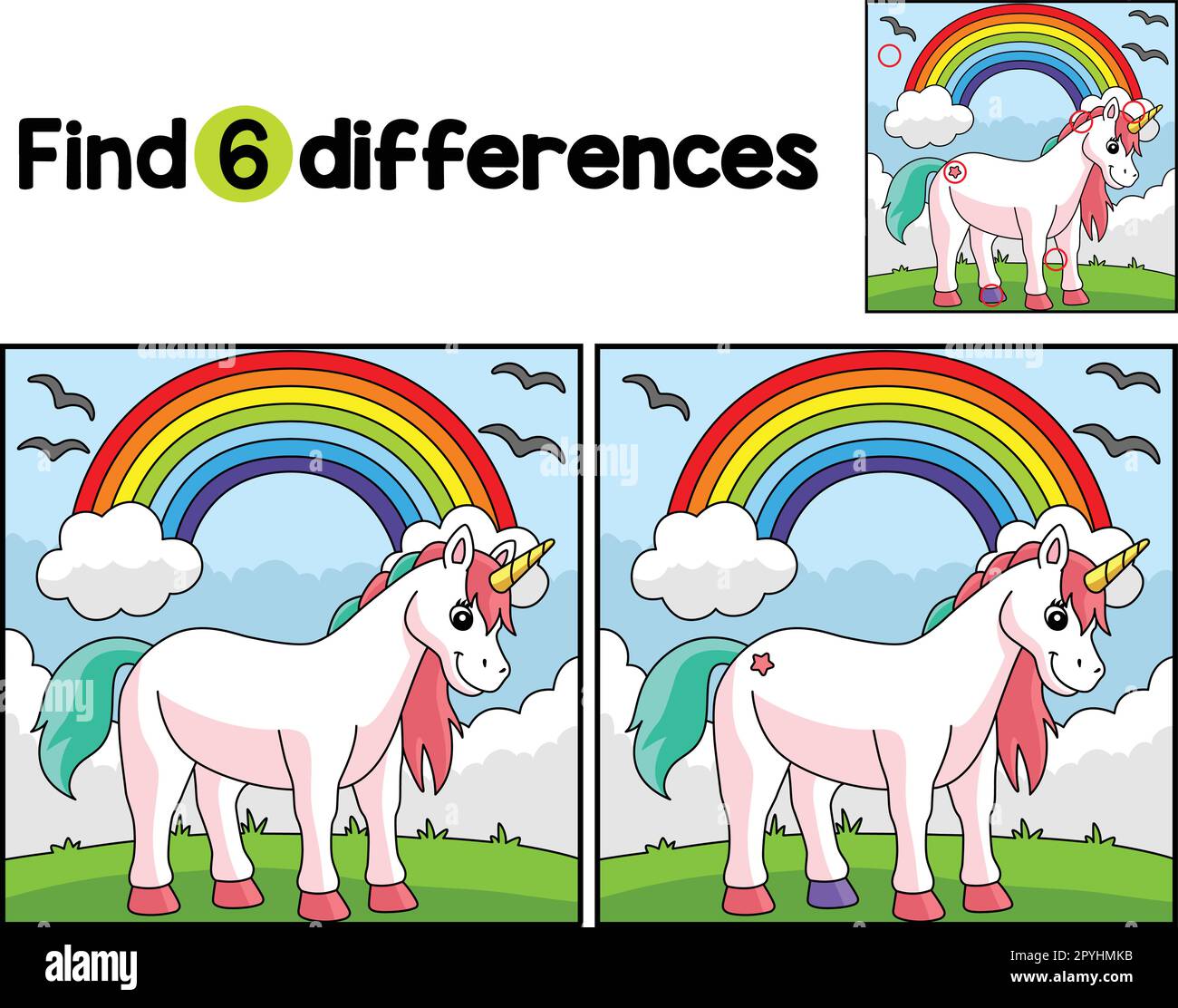 Rainbow Unicorn Find The Differences Stock Vector Image & Art - Alamy