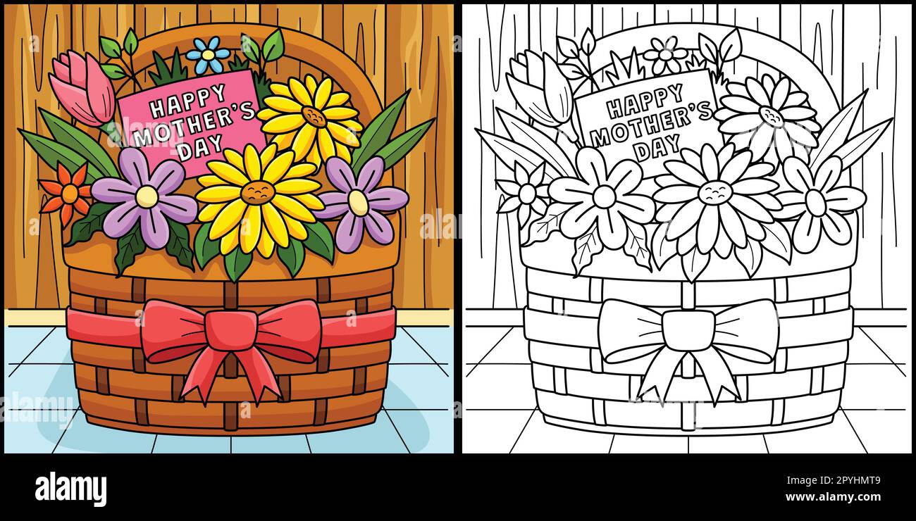 Happy Mothers Day Flower Basket Illustration Stock Vector Image & Art ...