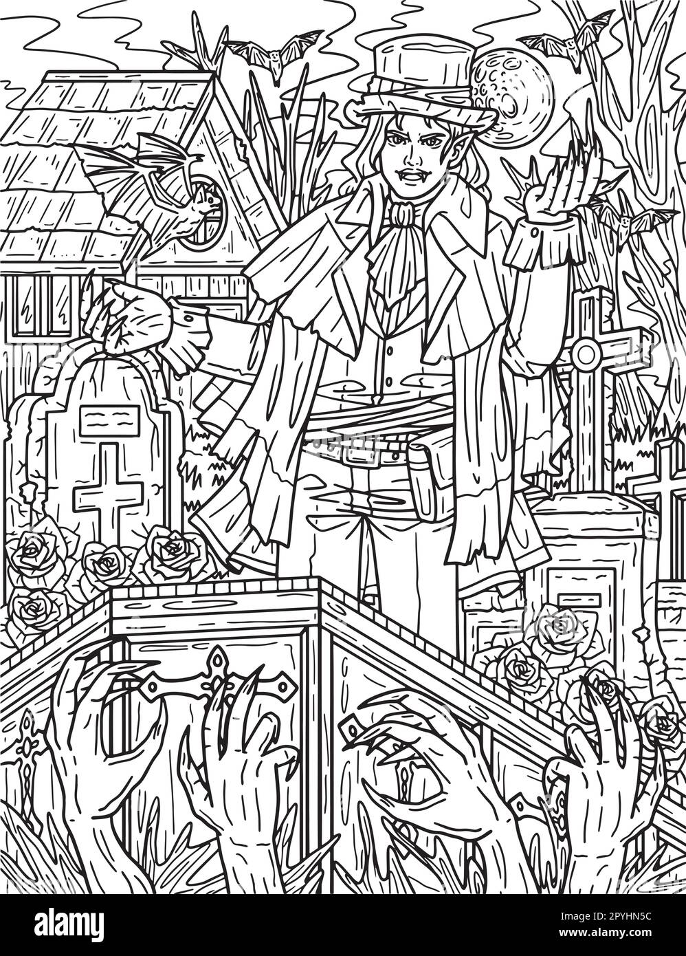 Spooky vampire coloring page for kids hi-res stock photography and ...