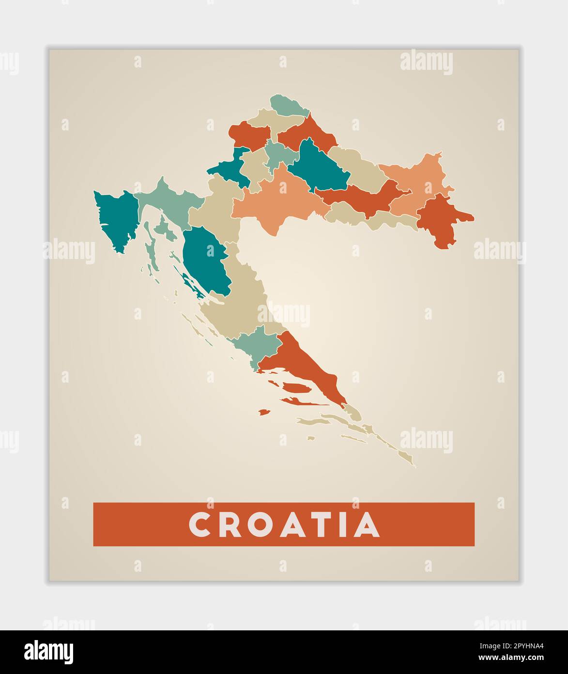 Croatia poster. Map of the country with colorful regions. Shape of ...