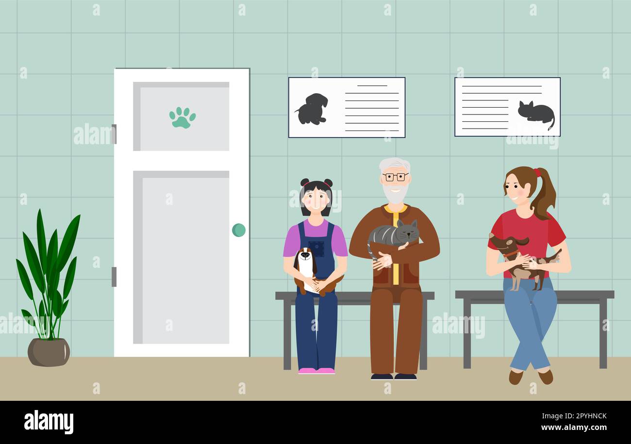 People are waiting in line to see a doctor in a veterinary clinic ...