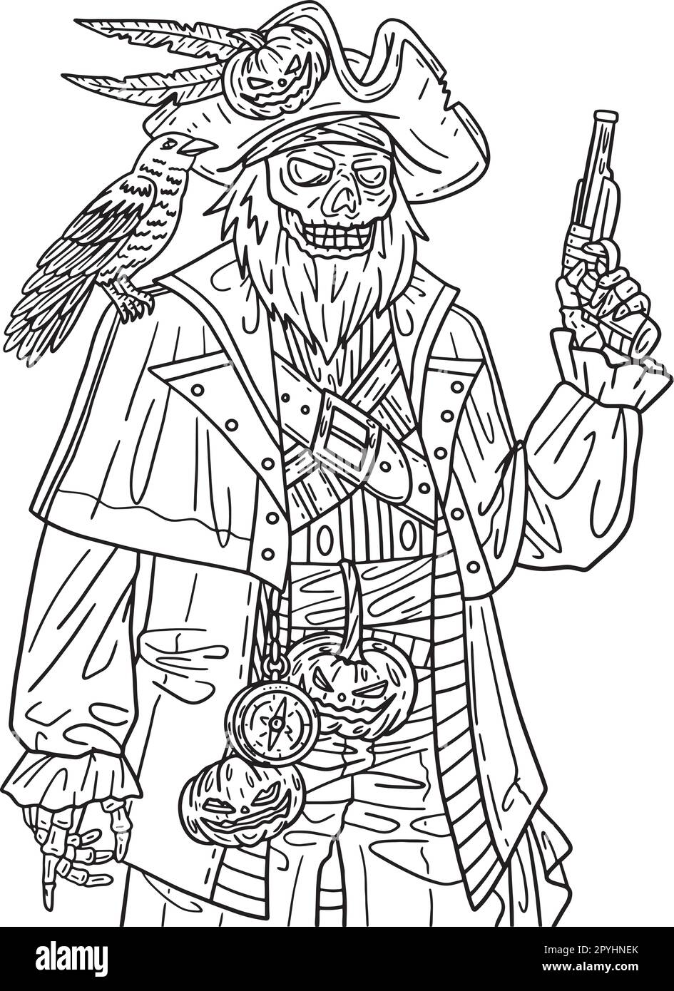 Halloween Skeleton Pirate Isolated Coloring Page Stock Vector Image ...