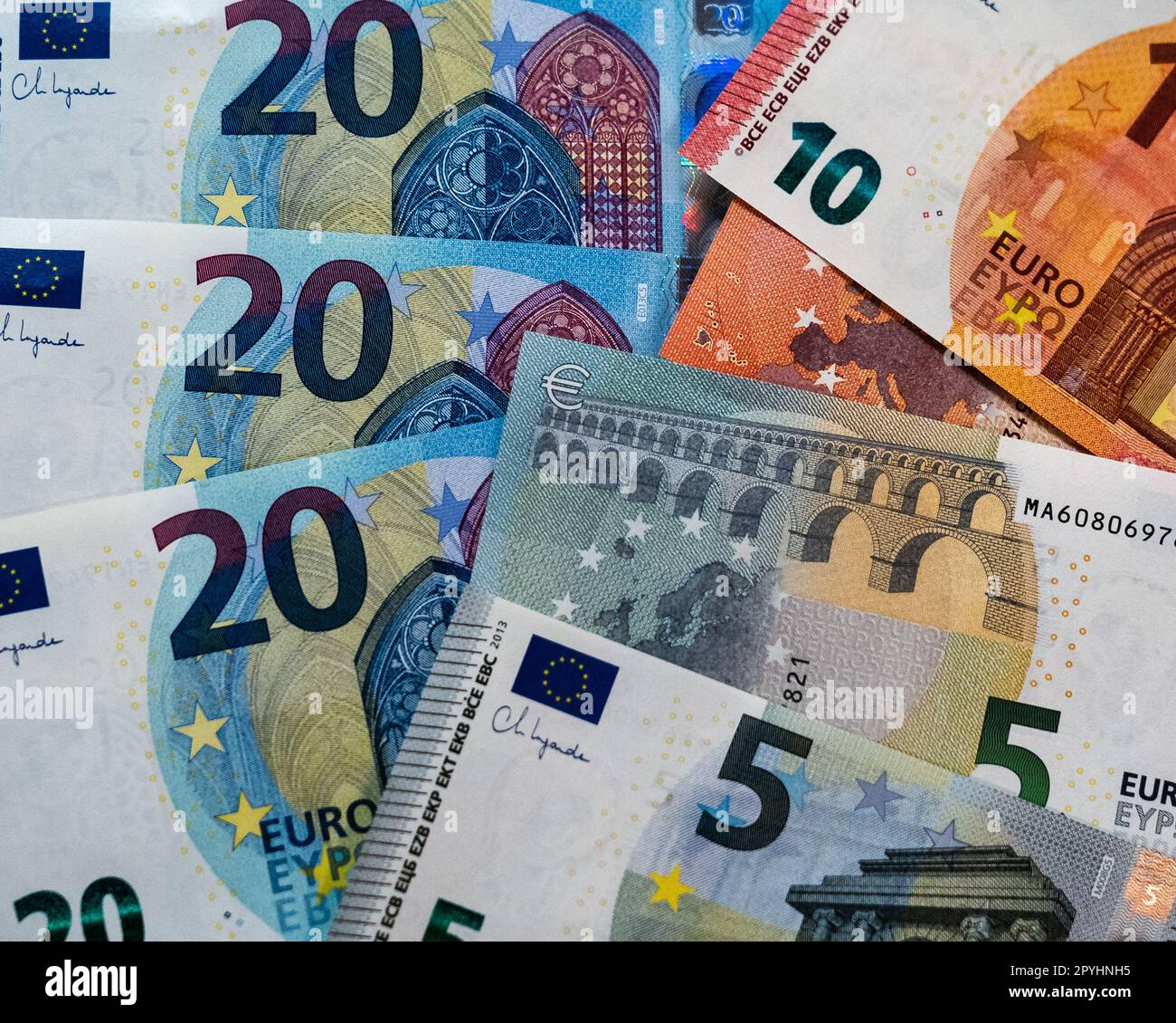 Euro currency banknote background made of paper banknotes of the euro ...