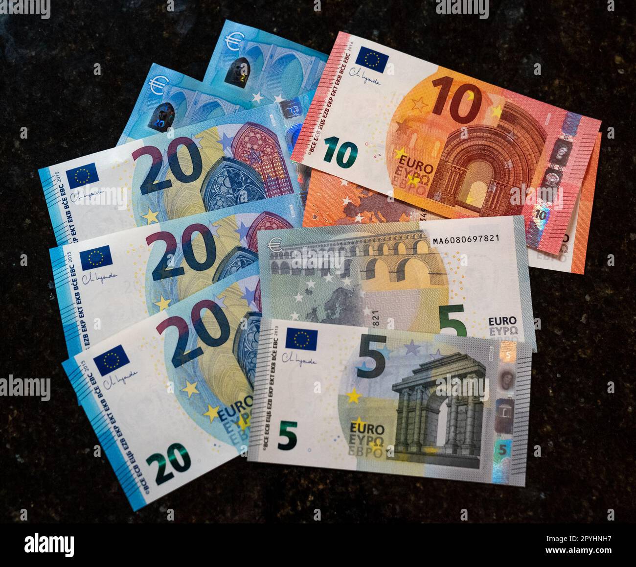 Pile of banknotes of the euro, common currency of the eurozone ...
