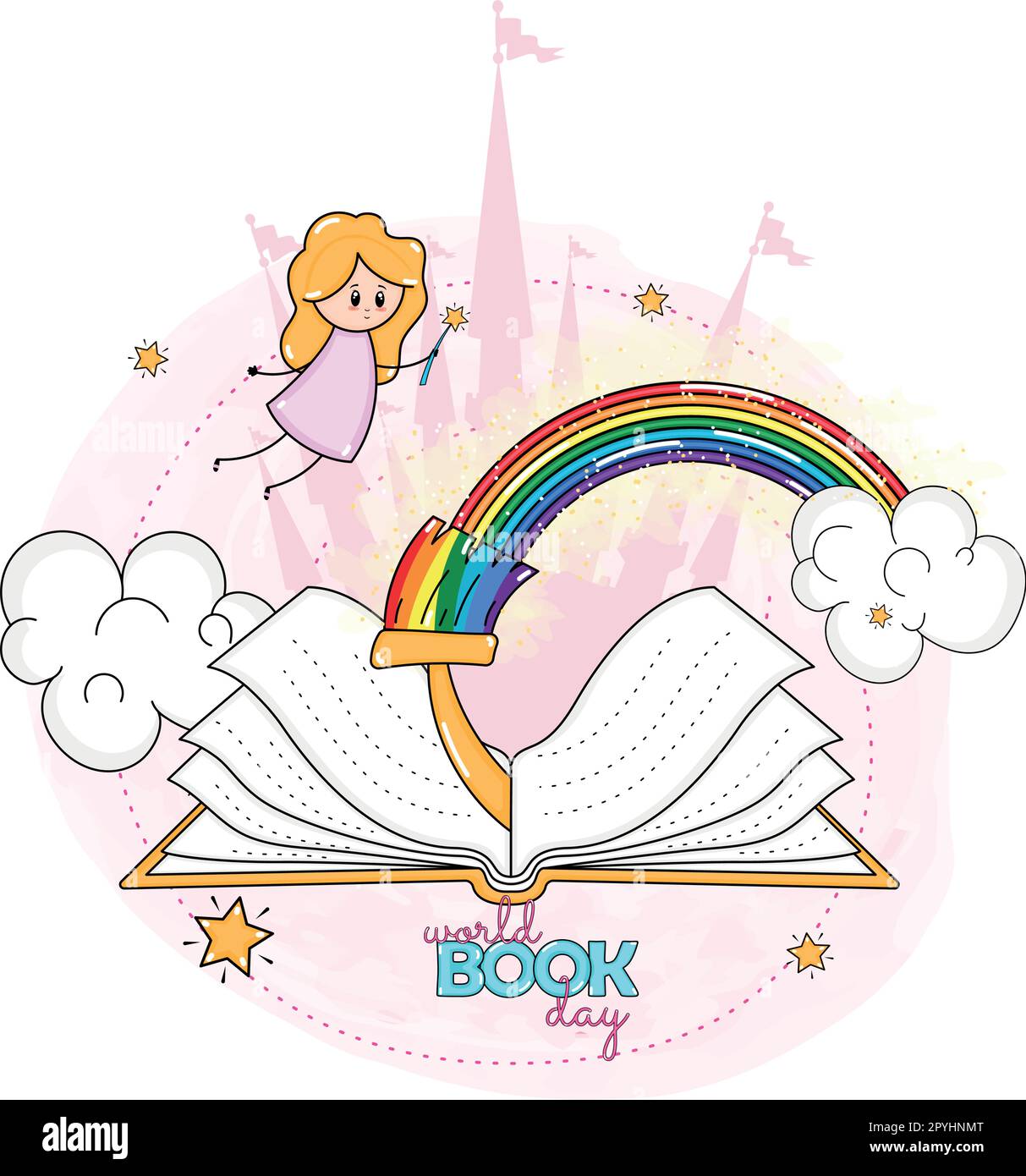 Fantasy book with rainbow and fairy World book day Vector Stock Vector ...