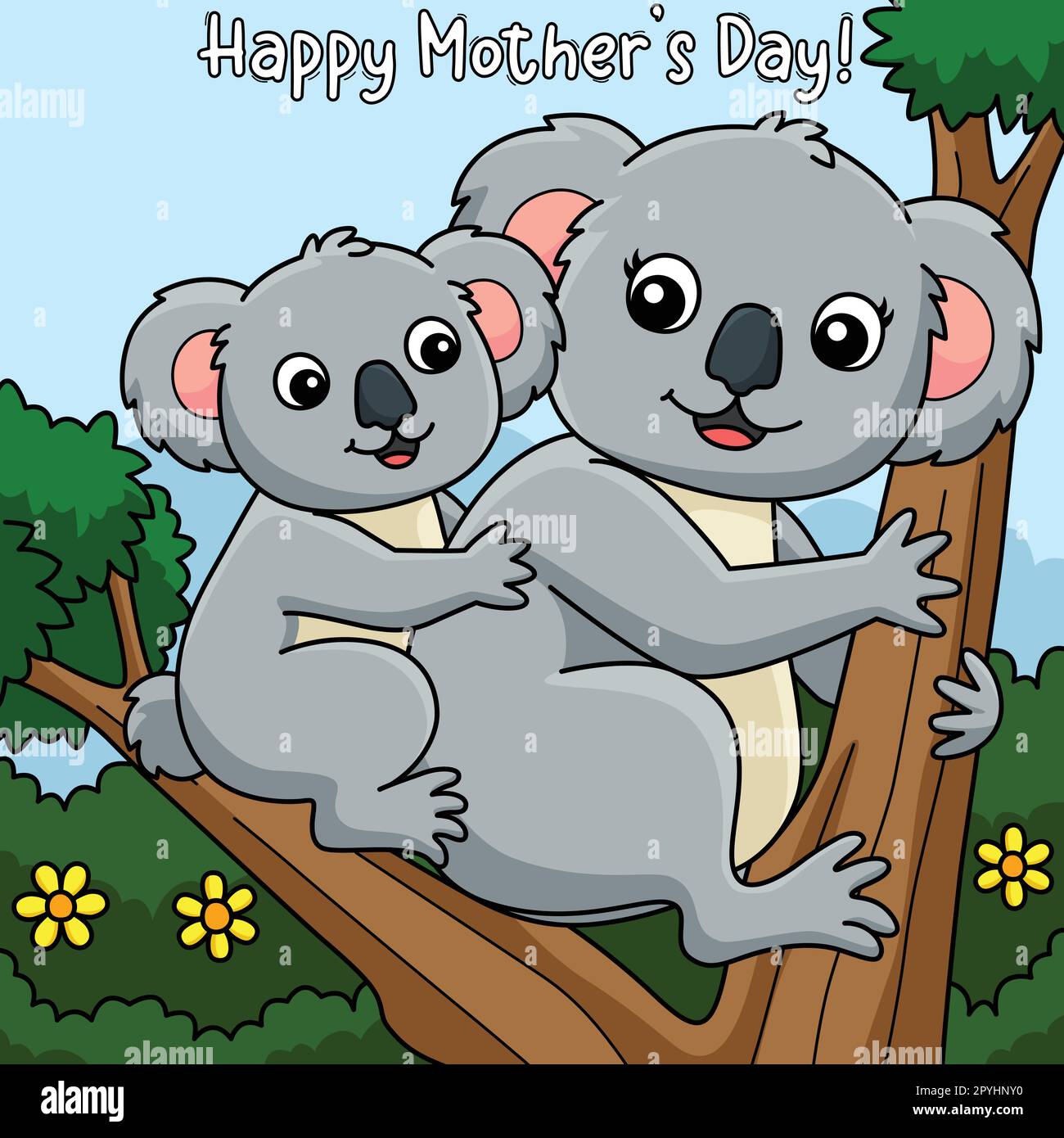 Mothers Day Koala Colored Cartoon Illustration Stock Vector Image & Art ...