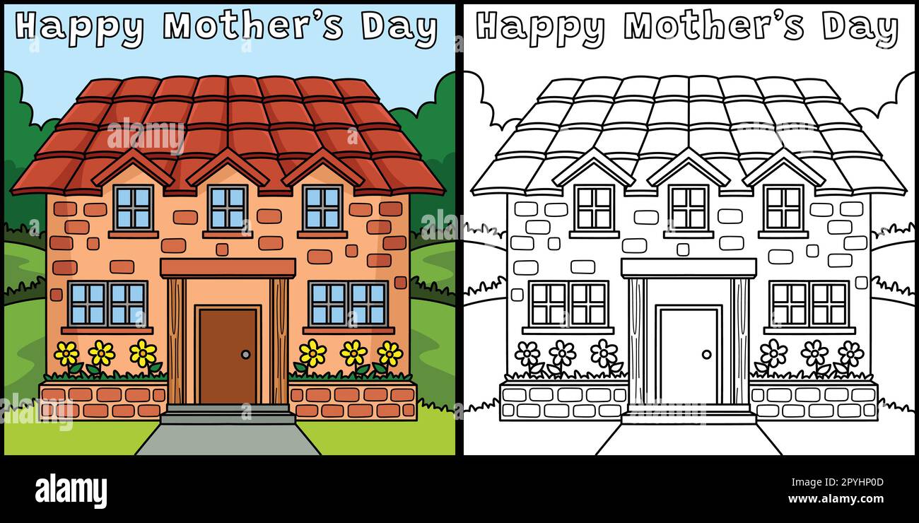 Happy Mothers Day House Coloring Page Illustration Stock Vector Image ...