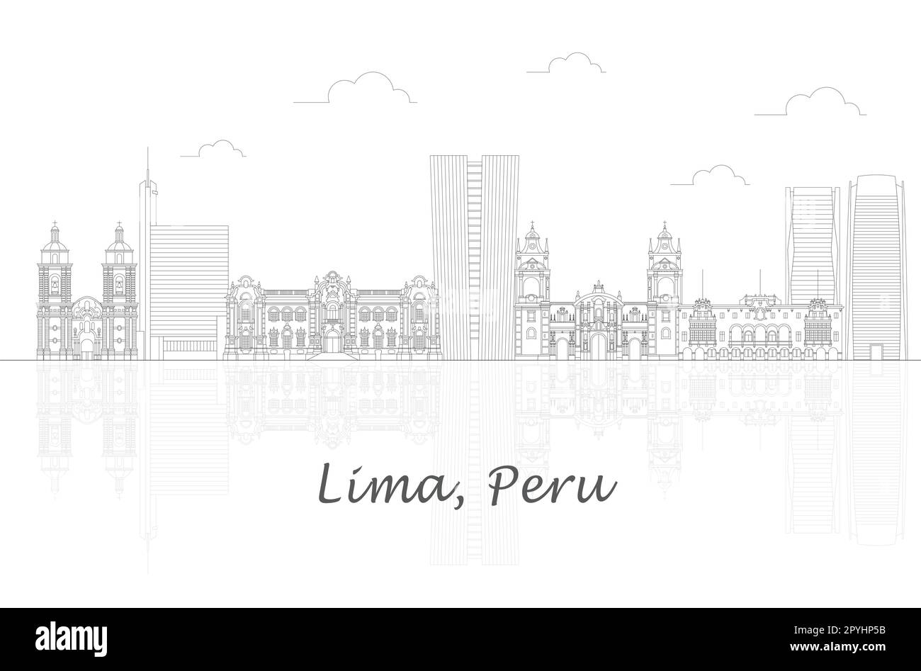Outline Skyline panorama of city of Lima, Peru - vector illustration ...