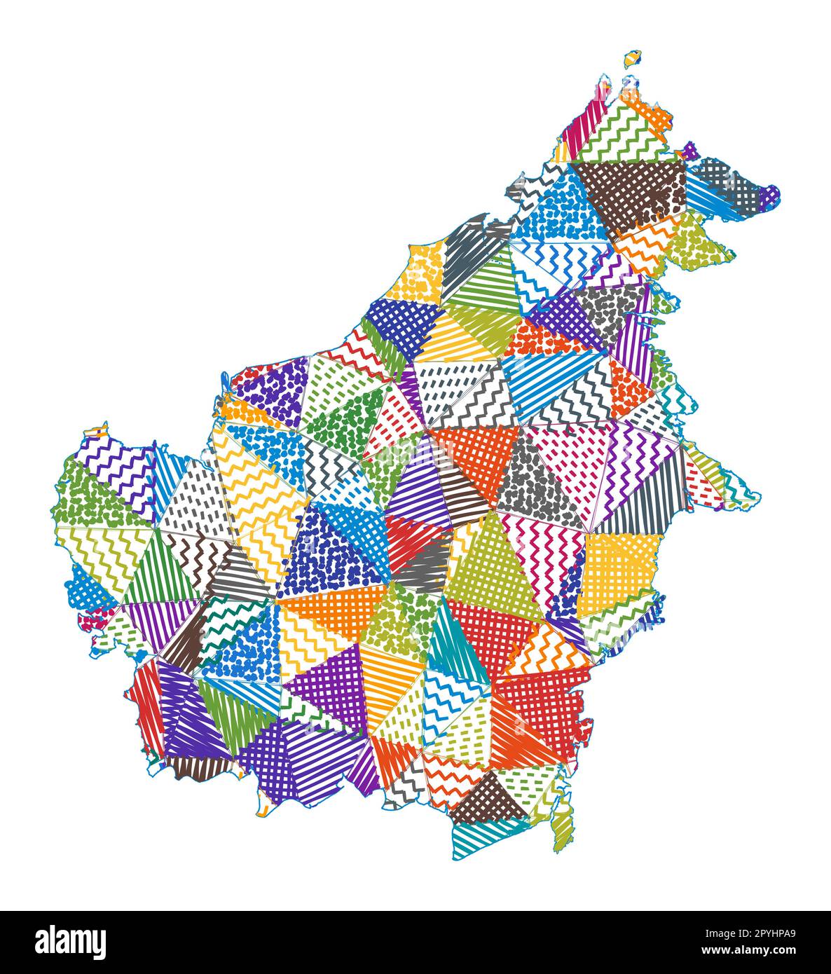 Kid style map of Borneo. Hand drawn polygons in the shape of Borneo ...