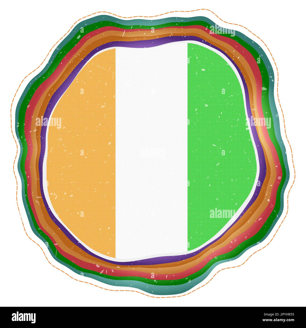 Ivory Coast flag in frame. Badge of the country. Layered circular sign ...