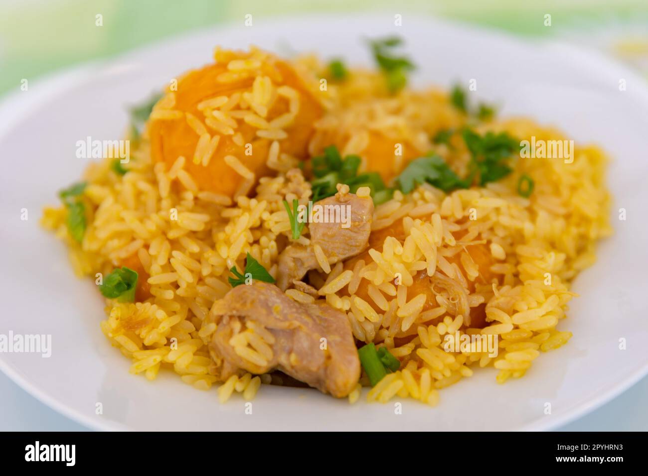 Traditional recipe for rice with chicken and pequi (caryocar ...
