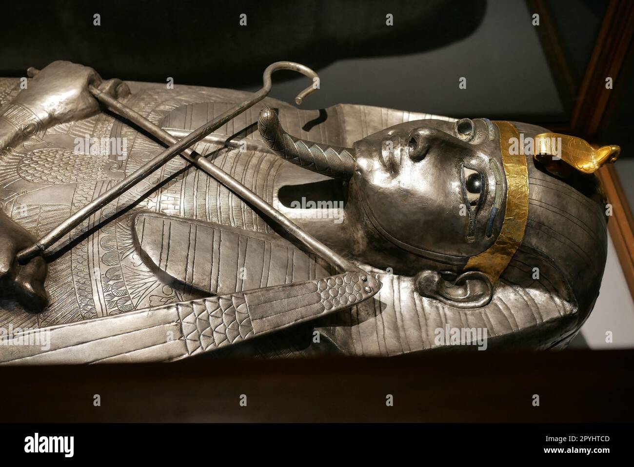 Solid silver sarcophagus of the ancient Egyptian Late period Pharaoh ...