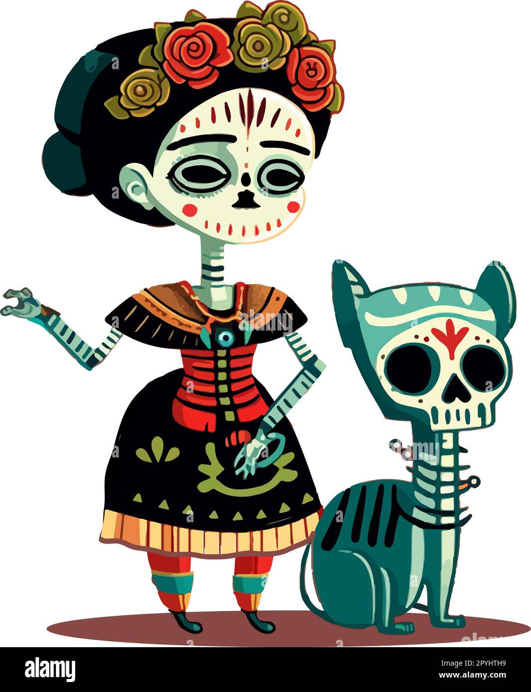 Frida Kahlo with cat, skeletons Stock Vector Image & Art - Alamy