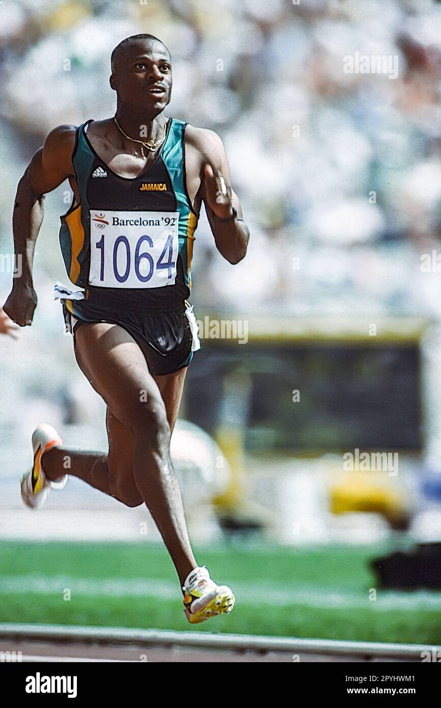 Ray Stewart (JAM) competing in the Men's 100 meters at the 1992 Olympic ...