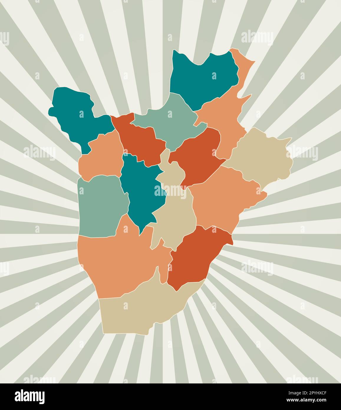 Burundi map. Poster with map of the country in retro color palette ...