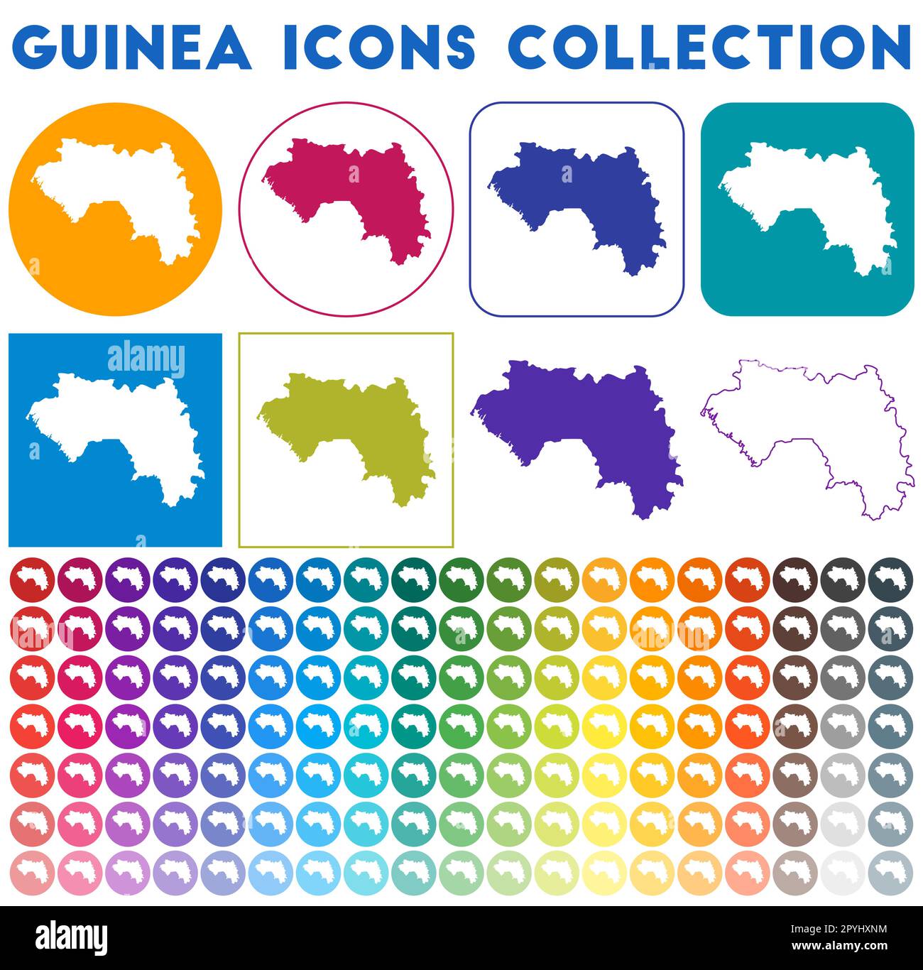 Guinea icons collection. Bright colorful trendy map icons. Modern ...