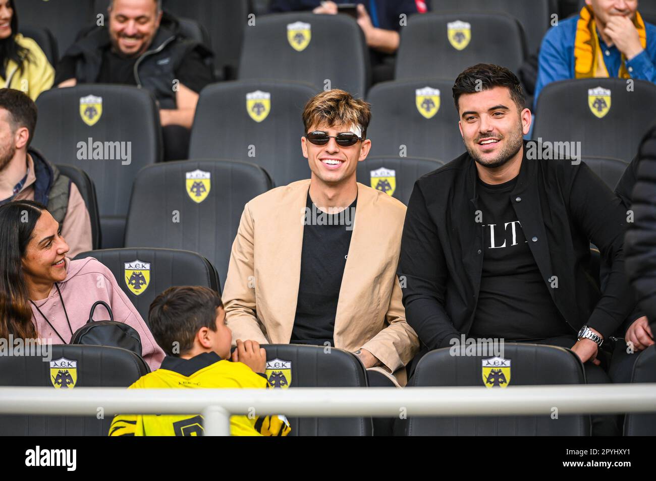Injured 12 LAZAROS ROTA of AEK FC supporting the team during the Greek ...