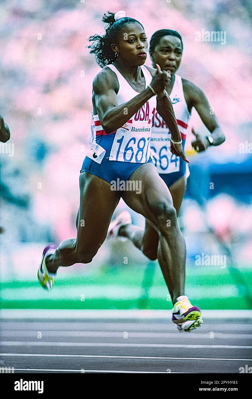 Gail Devers (USA) #1687 and Evelyn Ashford (USA) competing in the semi ...