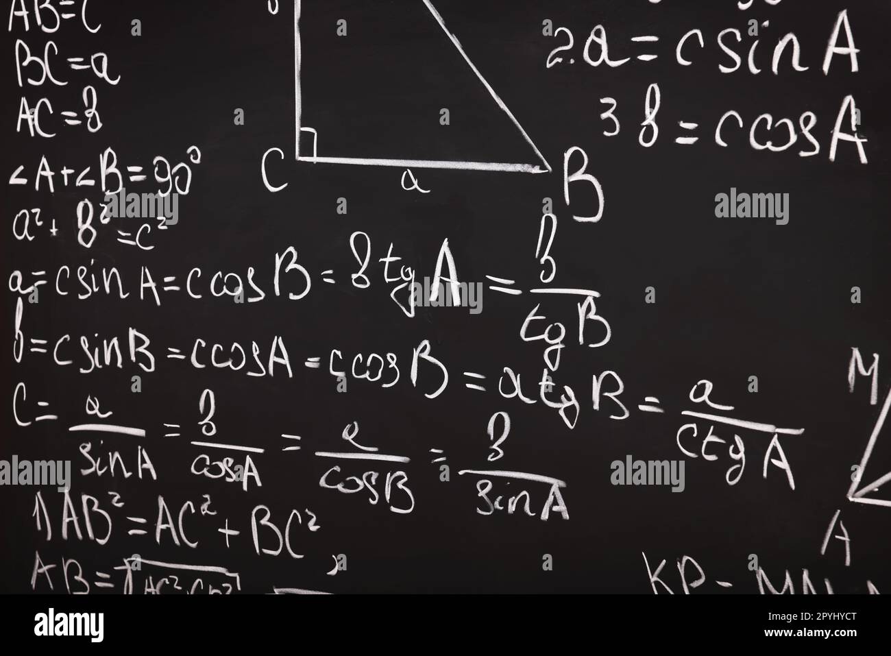 Different mathematical formulas written with chalk on blackboard Stock ...