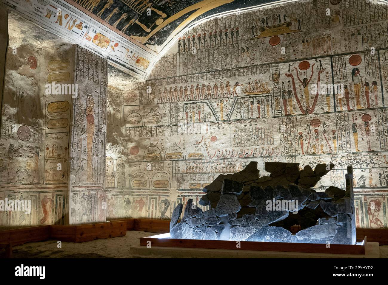Broken sarcophagus in the Tomb of Ramses V/VI in the Valley of the ...