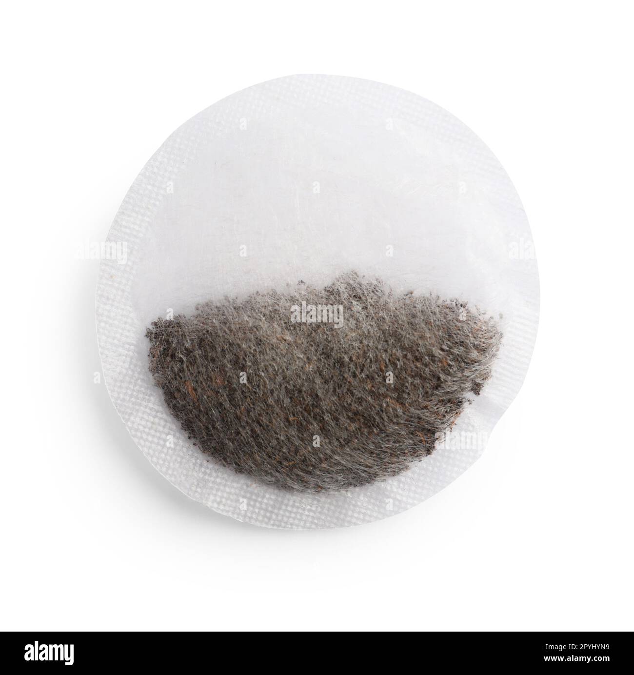 New round tea bag isolated on white, top view Stock Photo - Alamy
