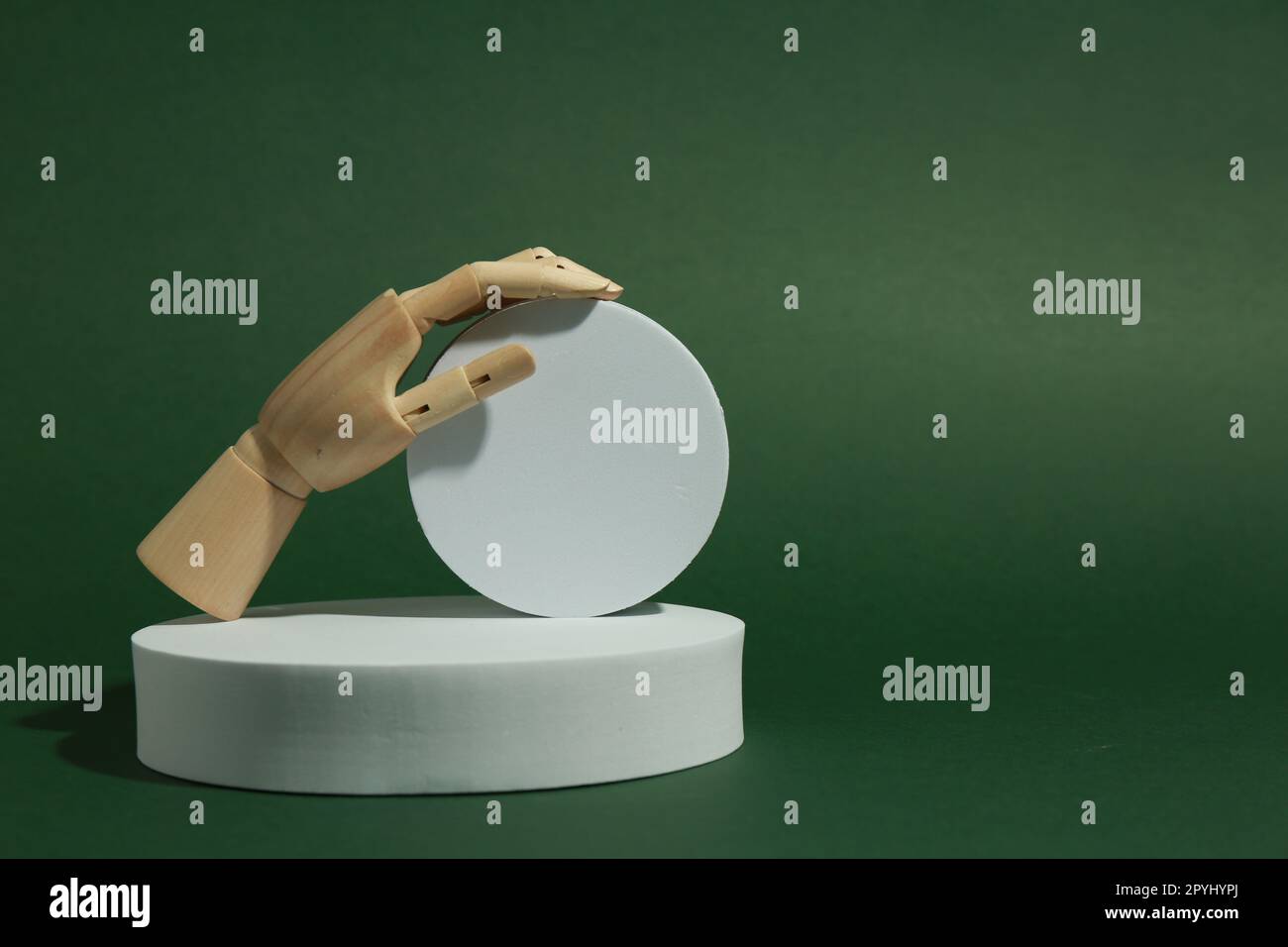 Product photography props. Round shaped podiums and wooden mannequin ...