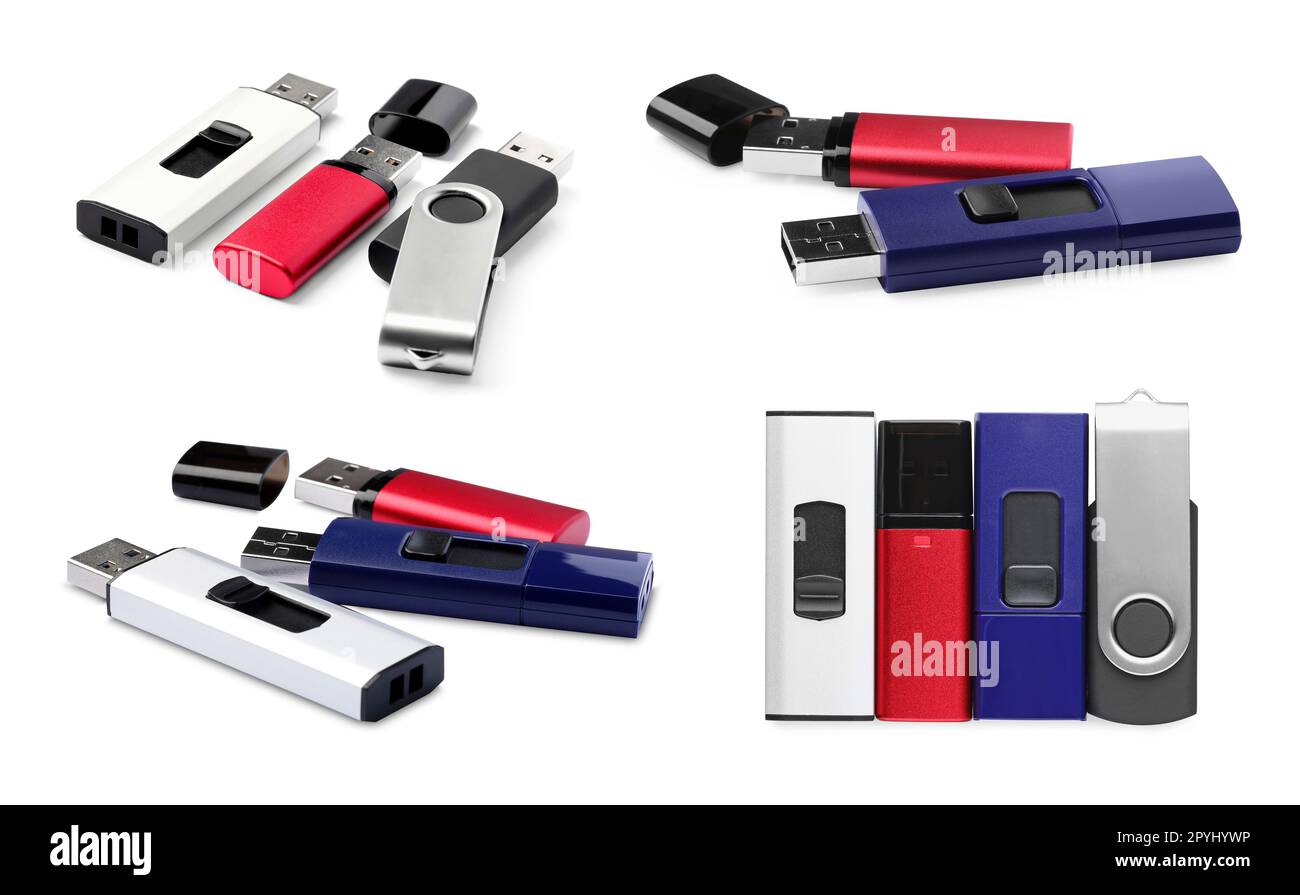 Set with modern usb flash drives on white background Stock Photo - Alamy