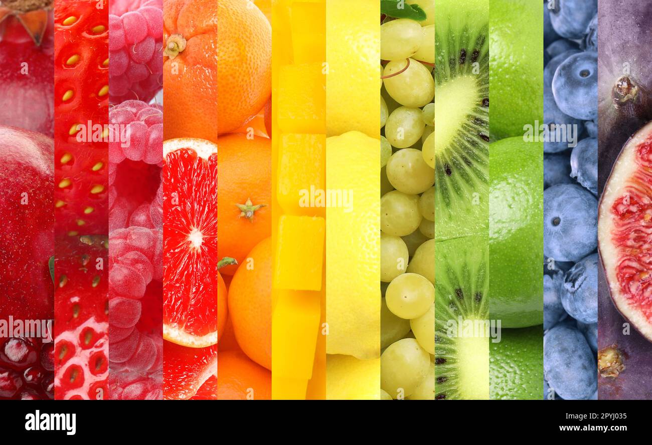 Collage with different fresh ripe fruits. Banner design Stock Photo - Alamy