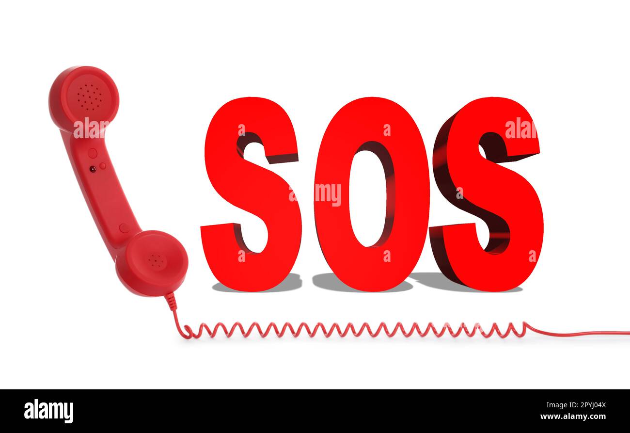 Telephone handset on white background. Emergency SOS call Stock Photo ...