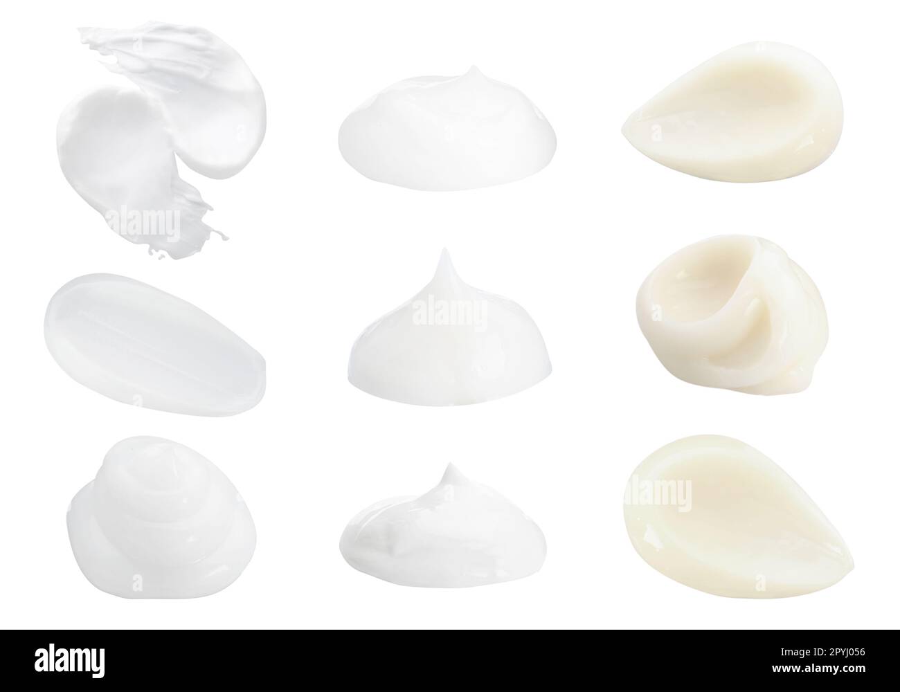 Set with smears of body creams on white background Stock Photo - Alamy