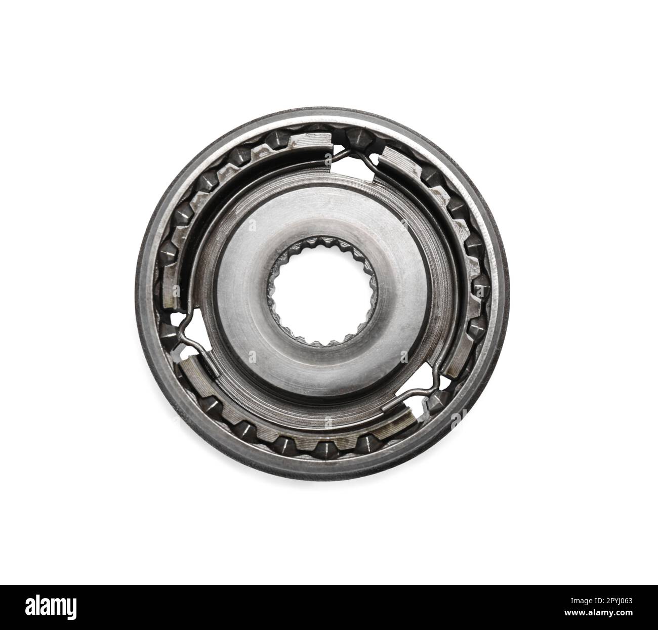 Stainless steel gears on white background, top view Stock Photo - Alamy