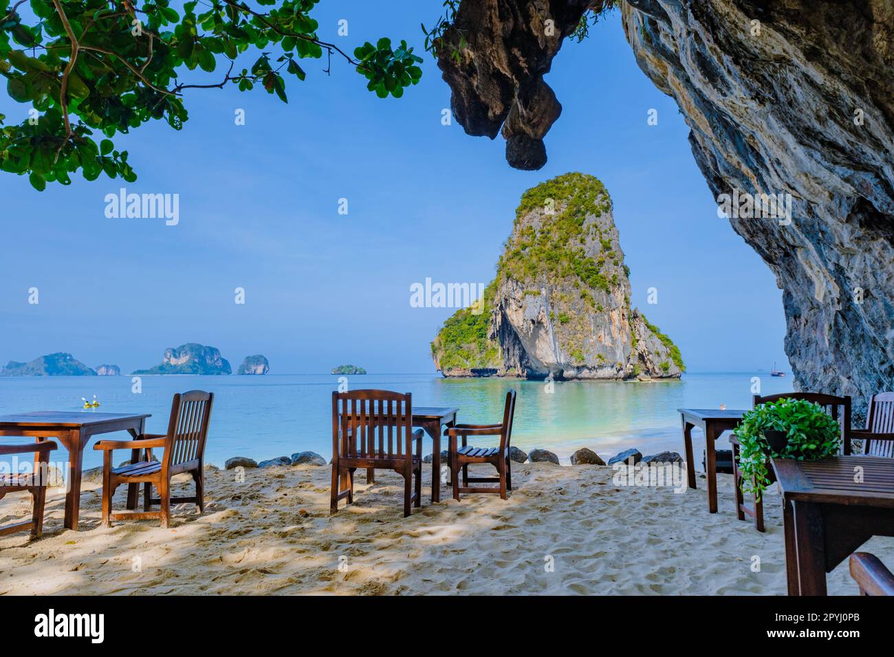 The Grotto restaurant at the beach of Railay Beach Krabi Thailand on a ...