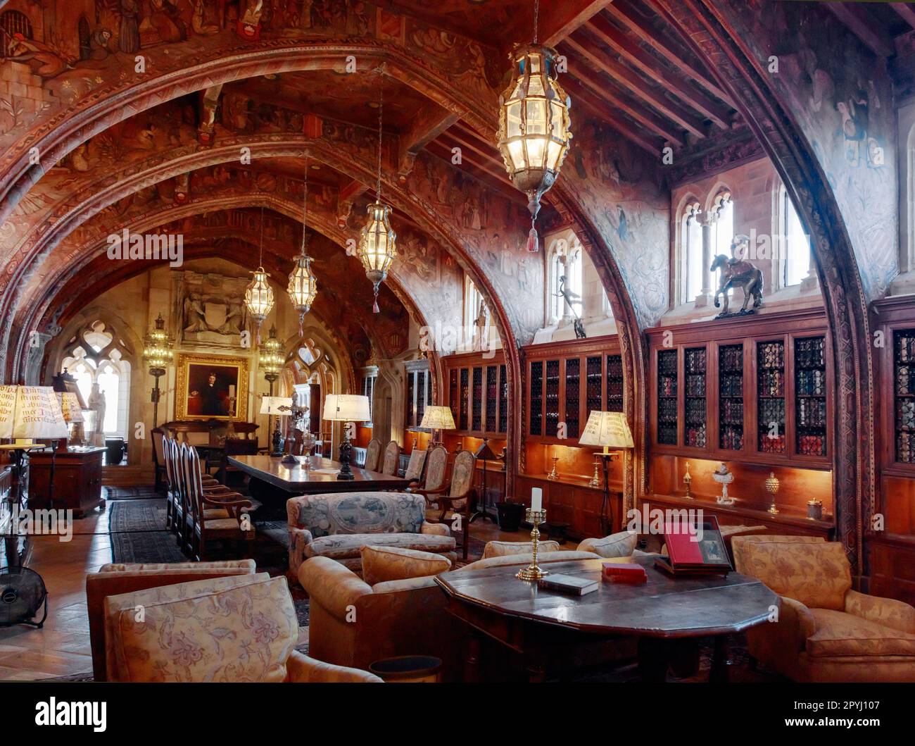 Dining hall and living space at Hearst Castle, built by William ...