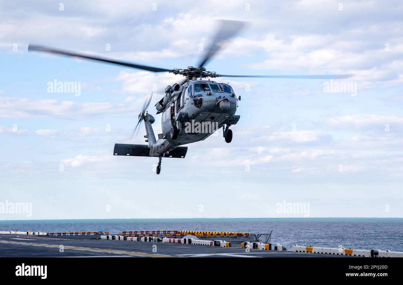 230501-N-XO158-1321 ATLANTIC OCEAN (May 1, 2023) An MH-60S Sea Hawk ...