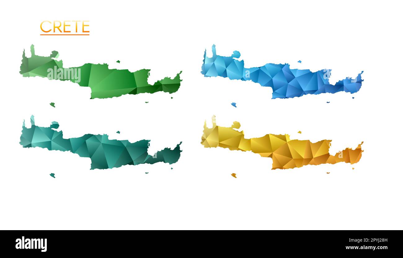 Set of vector polygonal maps of Crete. Bright gradient map of island in ...