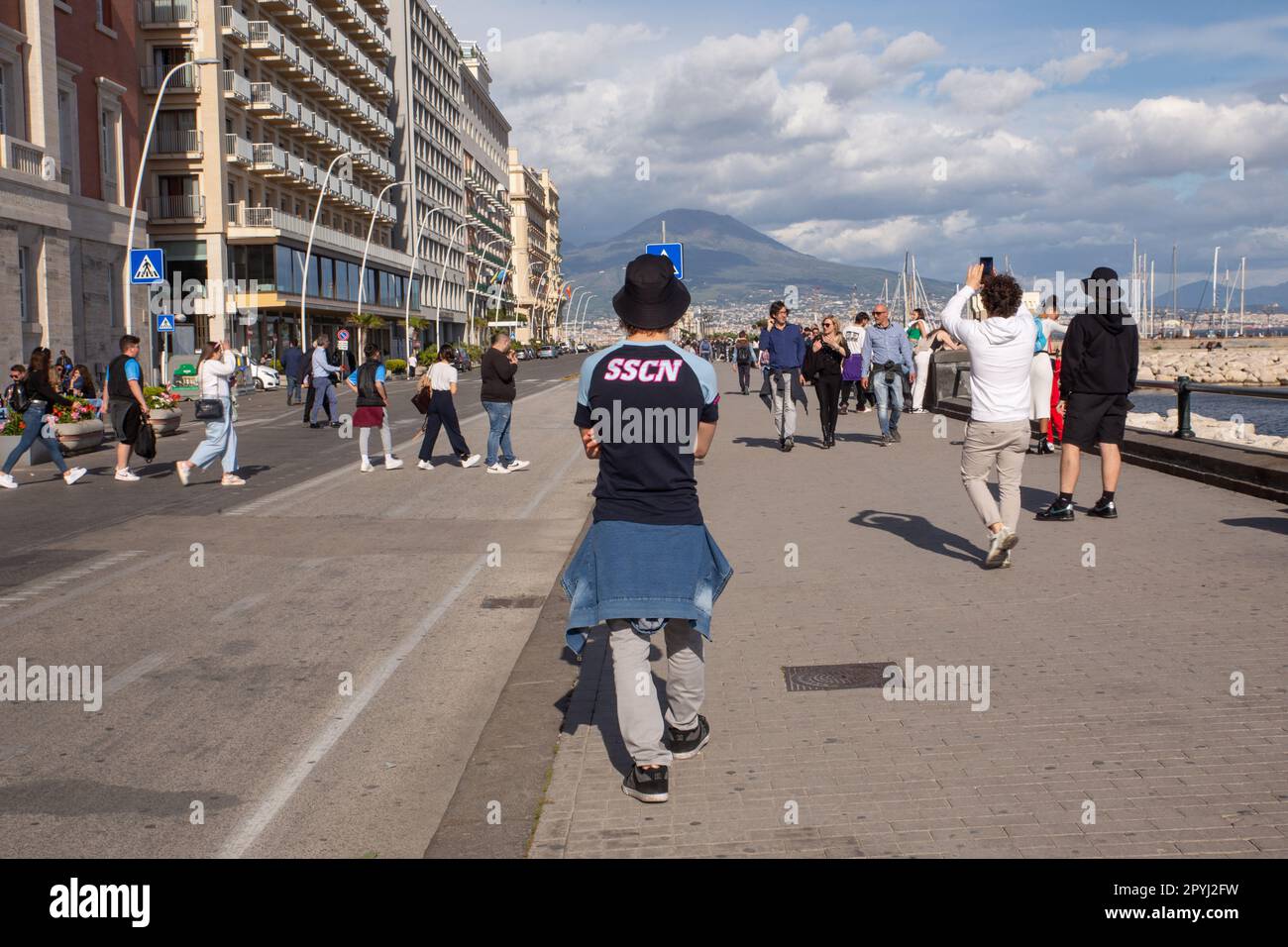 Naples, Italy. 03rd May, 2023. A boy wearing an SSC Napoli shirt walks ...