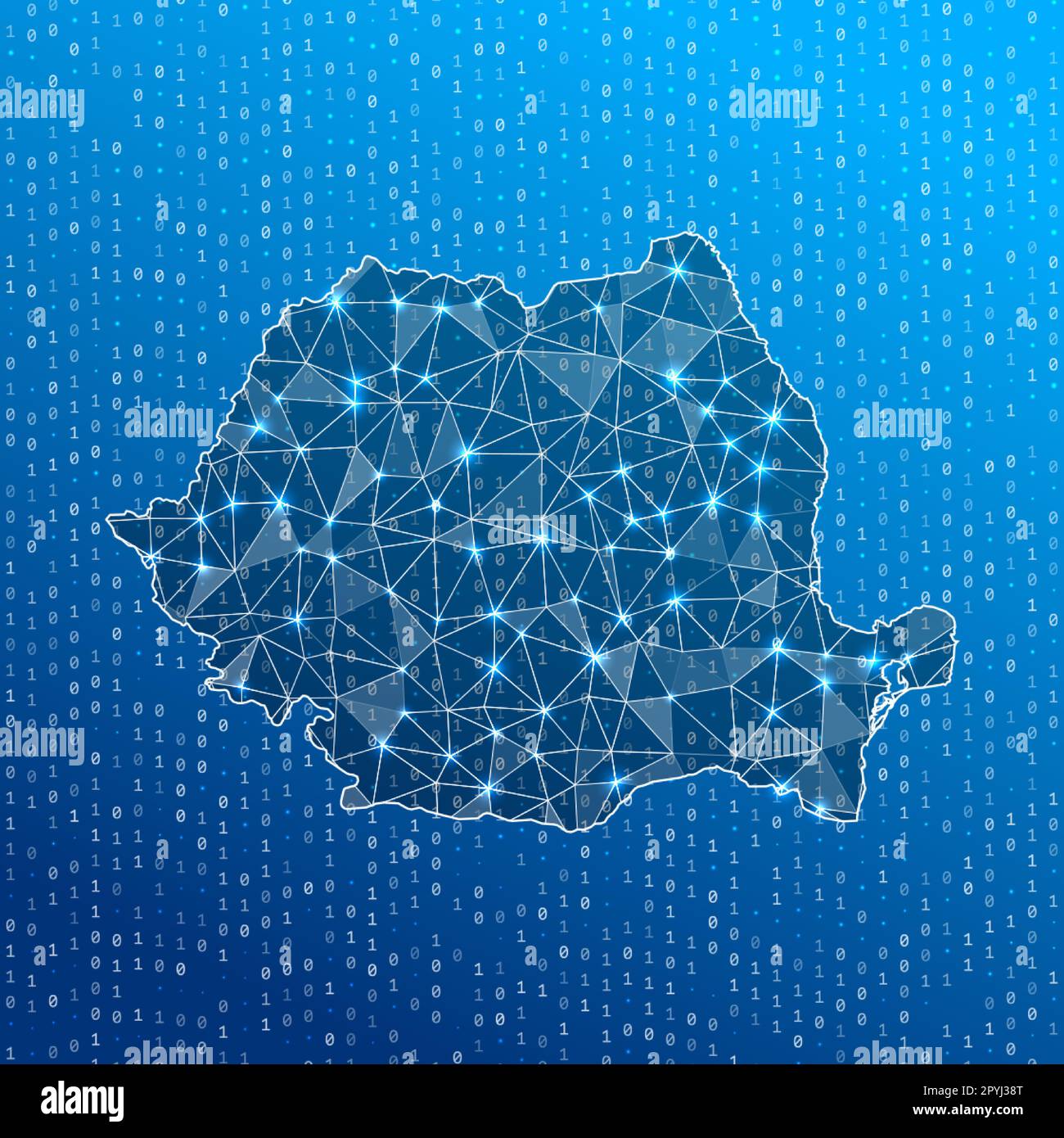 Network map of Romania. Country digital connections map. Technology ...